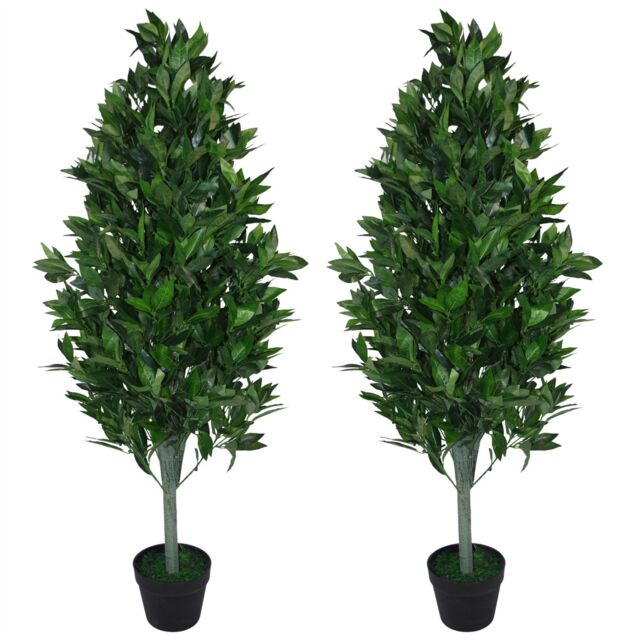 Leaf Pair of 120cm (4ft) Artificial Topiary Bay Trees Pyramid Cones ...