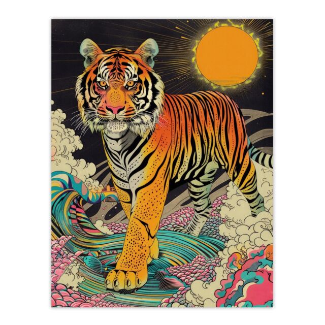 Wall Art Print Psychedelic Tiger Rainbow Sun Bold Magic Design Poster by Debenhams | ufurnish.com