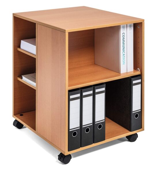 Durable 6 Shelve Office Filing Storage Trolley on Wheels - 75cm Beech ...