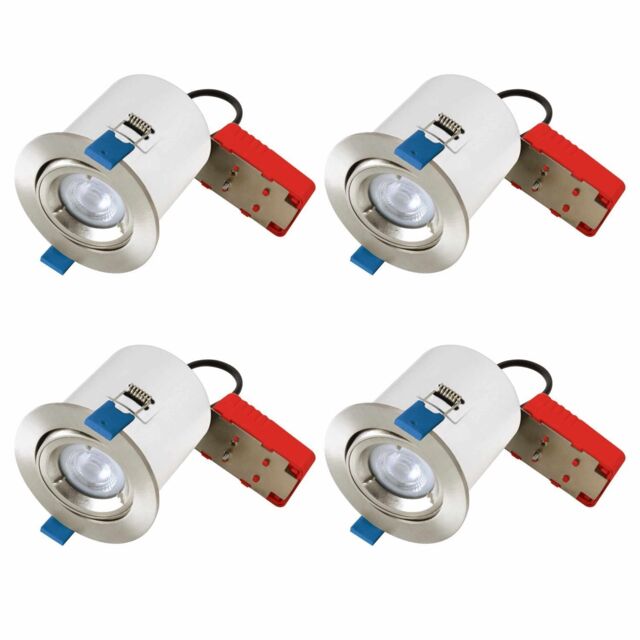 Set of 4 Fire Rated Downlights - Satin Chrome Tilt Fire Rated Recessed ...