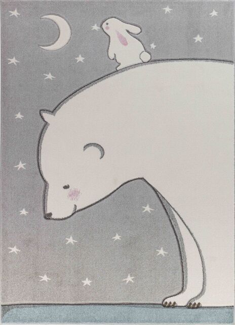 CLOUDY TEDDY Kids Modern White/Grey Bedroom Area Rug 80 x 150 cm by ...