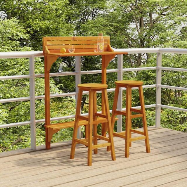 3 Piece Balcony Bar Set Solid Wood Acacia by Debenhams | ufurnish.com