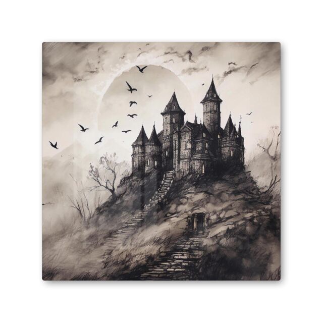 A Realistic Ink Drawing Of A Haunted Castle HD Metal Print by Debenhams ...