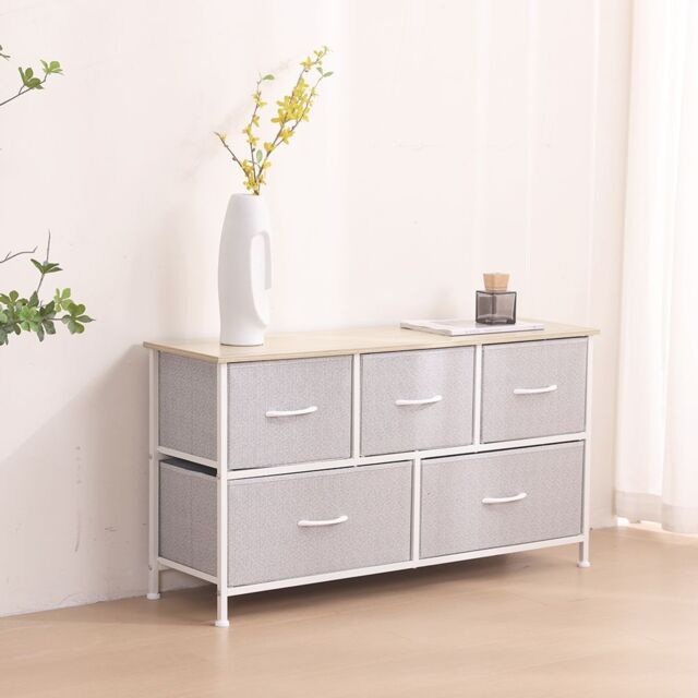 Chest of Drawers Cabinet, 5-Drawers Storage Cabinet with Steel Frame ...