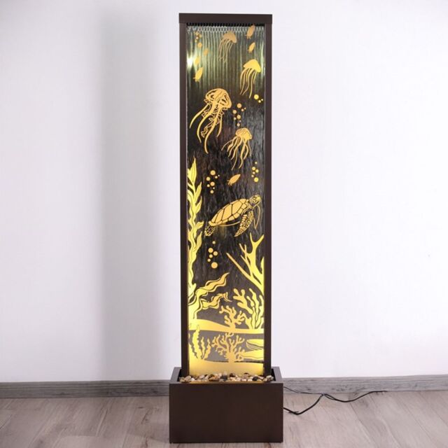 Primrose Mirror Water Feature with Ocean Floor Design with LED Lights ...