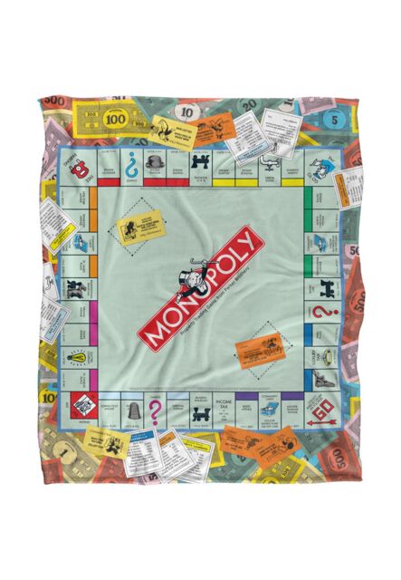Hasbro Monopoly Board Silky Touch Super Soft Throw Blanket 152 x 127 cm ...