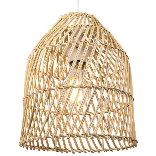 Classic Bell Shaped Light Brown Twist Rattan Wicker Ceiling Pendant ...