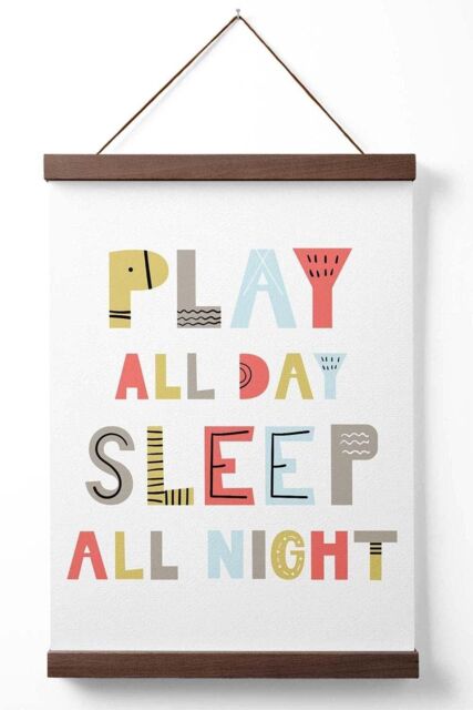 Cute Play All Day Scandi Quote Poster with Walnut Hanger by Debenhams ...