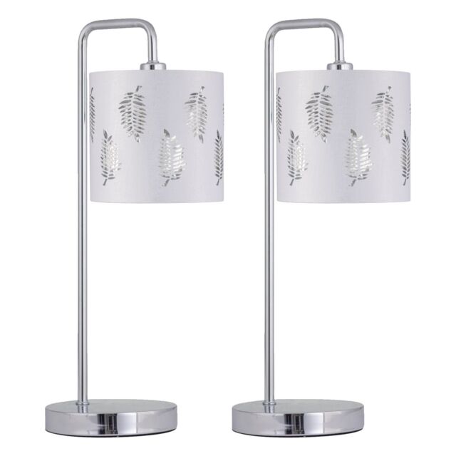 First Choice Lighting Set of 2 Arched Table Lamps with White Fern ...
