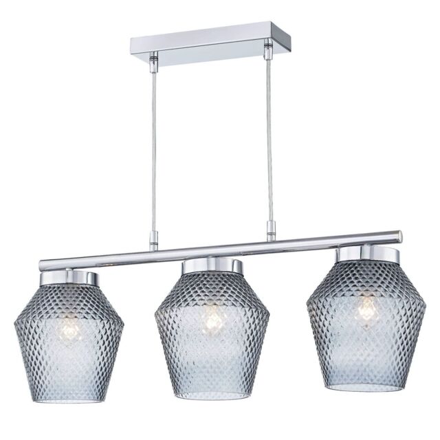 Fraser - Smoked Textured Glass 3 Light Pendant Bar by Debenhams ...