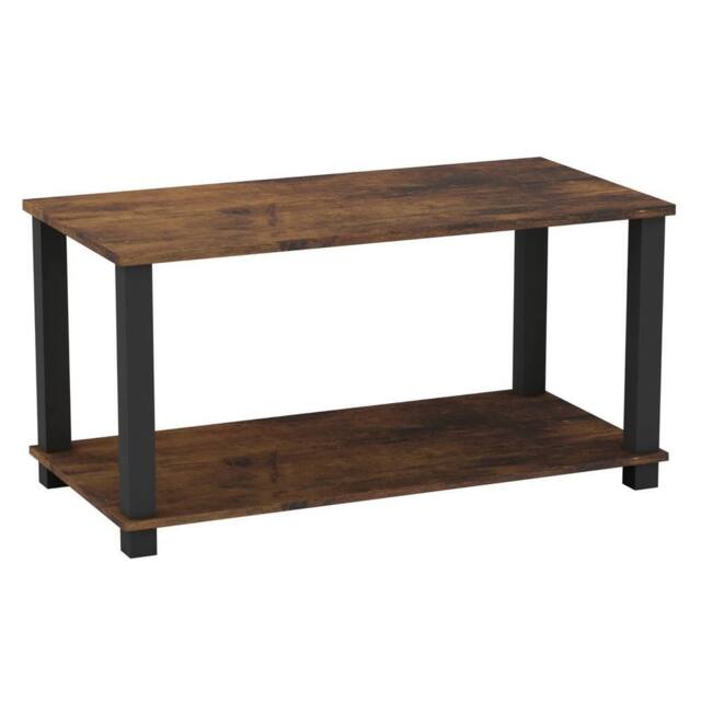 VOGREX Rustic Brown 2 Tier Coffee Table Side Table With Shelf TV Stand ...