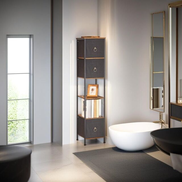 Narrow Corner Storage Cabinet with 3 Fabric Drawers for Bathroom and ...