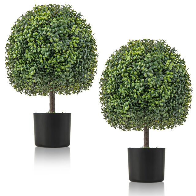 Artificial Ball Tree set of 2 Faux Potted Bushes For Office Porch ...