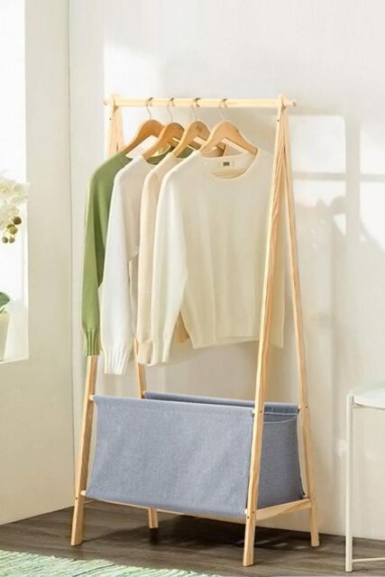 1-Tier Portable Wooden Clothes Rack Garment Rack Storage Box Shelves ...