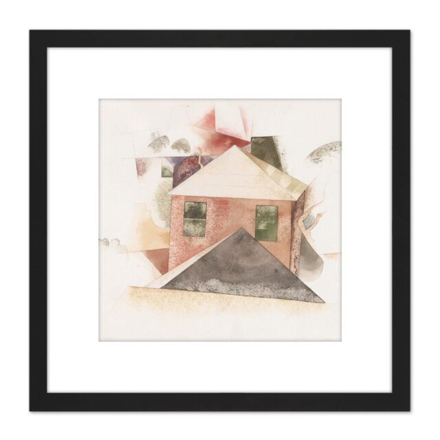 Demuth Houses With Red Drawing 8X8 Inch Square Wooden Framed Wall Art ...