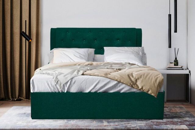 Gas Lift Ottoman Bedframe with Plush Button Upholstered Headboard by ...