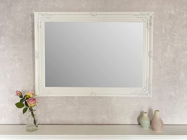 Large Antique Style White Wood Frame Wall Mirror 90cm x 65cm by ...