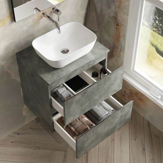 Vatilla 600mm WallHung Vanity Unit with Matching Worktop - Cemento by ...