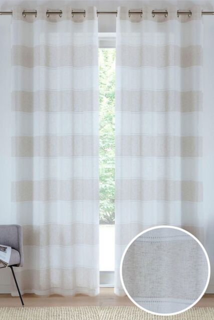 Santorini Eyelet Linen-Look Striped Voile Panel - Pair by Debenhams ...