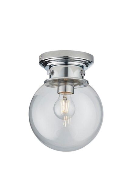 Cheswick Semi Flush Ceiling Light Chrome Clear Glass Globe Shade IP44 ...