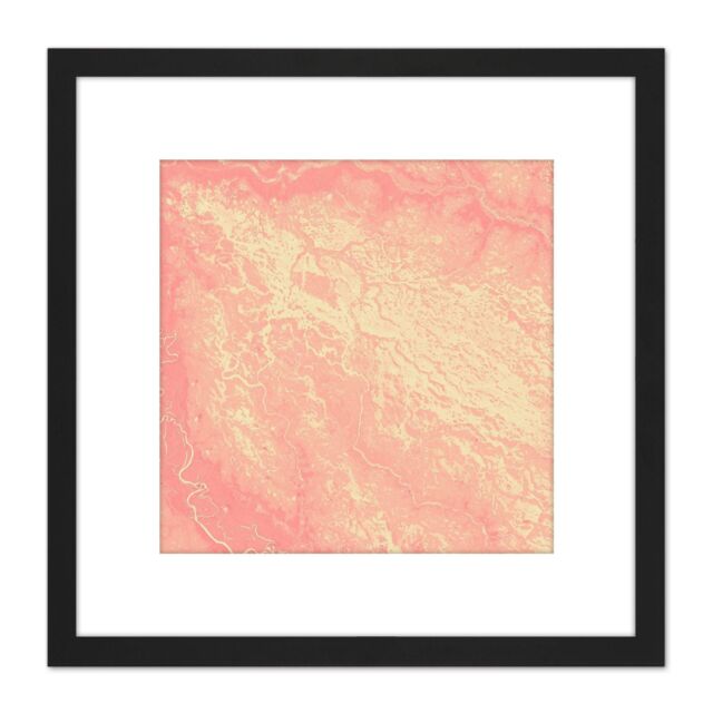Pink Yellow Veins Rivers Abstract 8X8 Inch Square Wooden Framed Wall ...