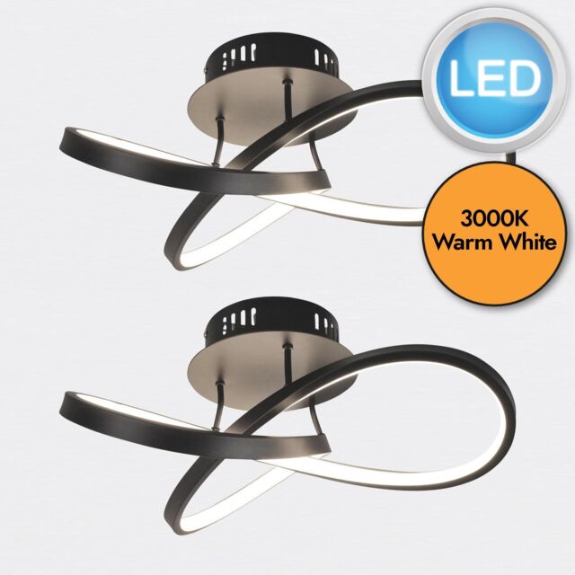First Choice Lighting Set of 2 Matt Black LED Loop Ceiling Lights by ...