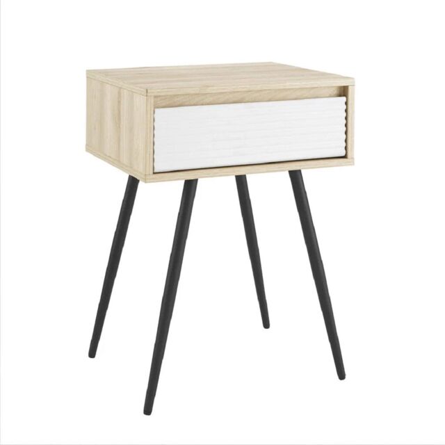 EONLION Fluted Bedside Table with Drawer, 45cm Sofa Side End Table in ...