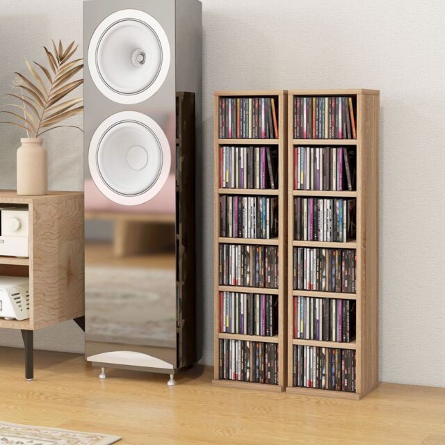 HOMCOM Set of 2 CD Media Display Shelf Unit Tower Rack Adjustable in ...