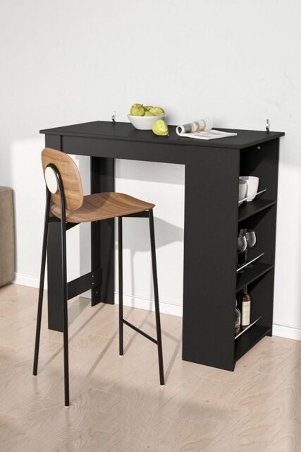 Modern Chipboard Bar Table with 3-tier Storage Shelves 112cm by ...