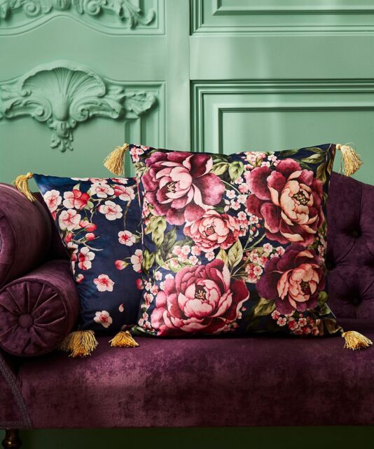 Bold Blossom Floral Tasselled Reversible Velvet Cushion by Debenhams ...