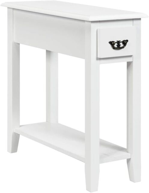 Gymax 2-Tier Side Table Narrow Nightstand With Drawer Lower Shelf End ...