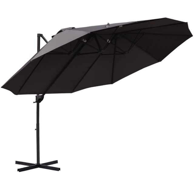 Double Canopy Offset Parasol Umbrella Garden Shade Steel Canopy by ...