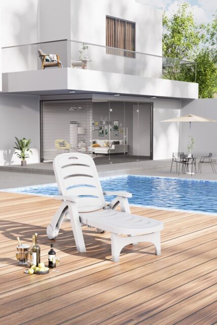 Outdoor Plastic Foldable Sun Lounger Recliner Chair with Wheels by ...
