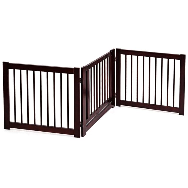 Freestanding Wooden Dog Gate Indoor 3 Panels Step Over Fence by ...