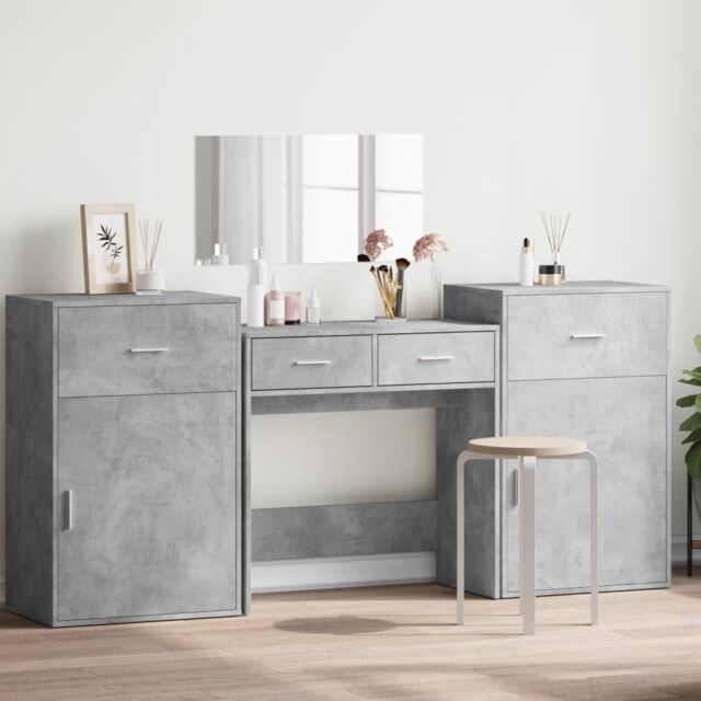 Berkfield Home 4 Piece Dressing Table Set Concrete Grey Engineered Wood ...