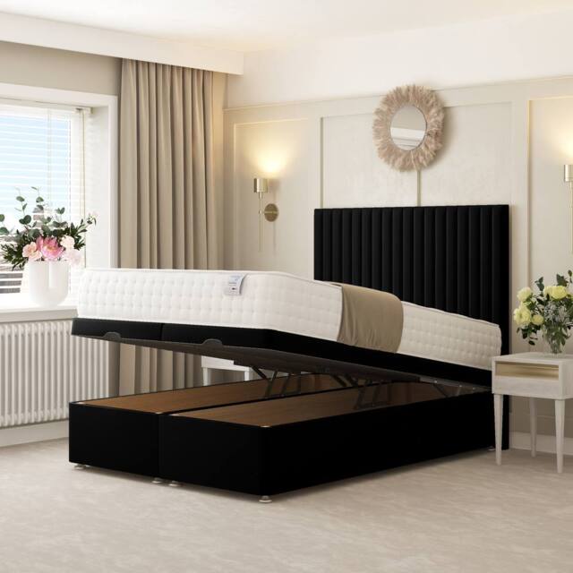 "Bed Choices Khloe Ottoman Divan Bed with 54"" Headboard in Black ...