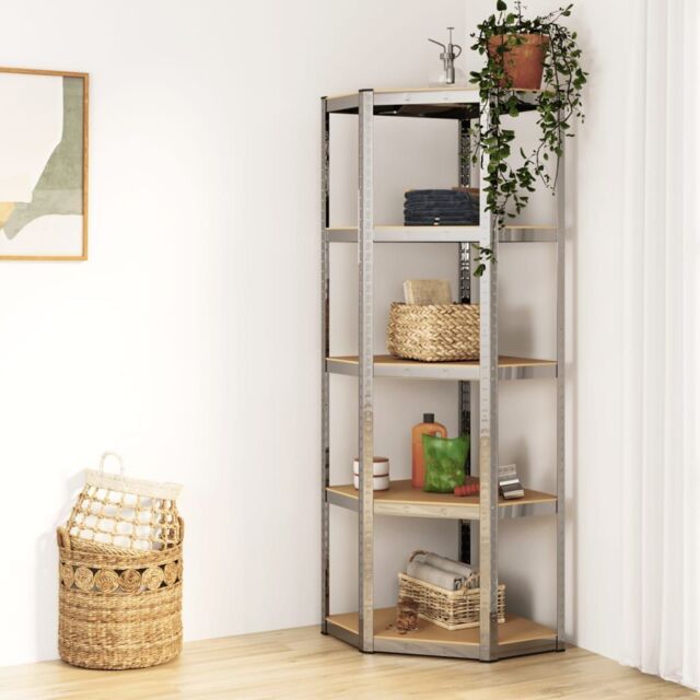 5-Layer Corner Shelf Silver Steel&Engineered Wood by Debenhams ...