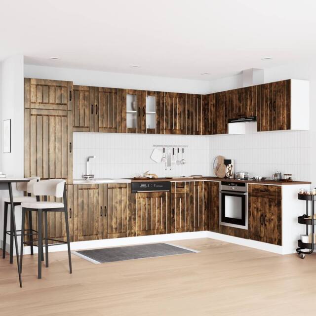Berkfield Home Lucca Kitchen Cabinet with Double Basins in Smoked Oak ...