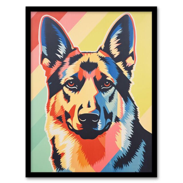 Wall Art Print German Shepherd Risograph Screen Bright Geometric Pastel ...