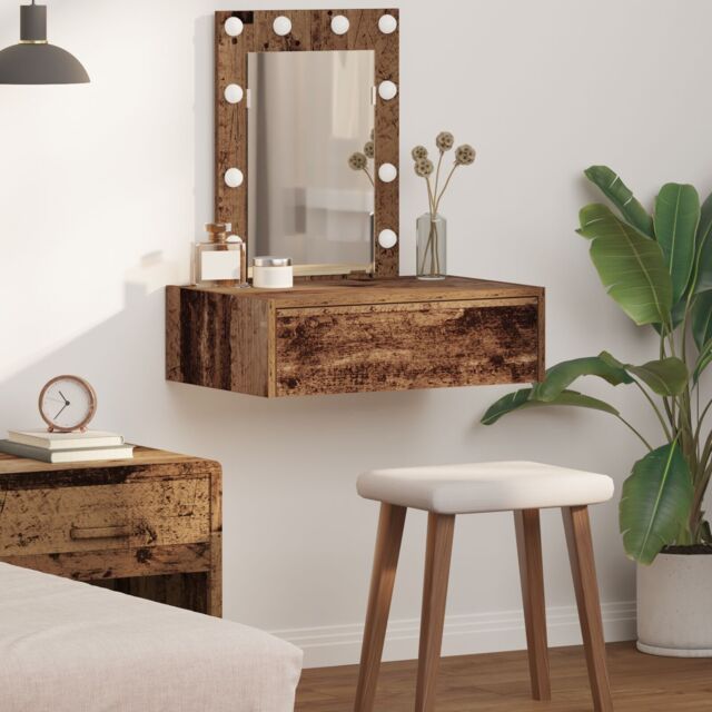 Berkfield Home Wall Hanging Dressing Table with LED Lights Old Wood in ...