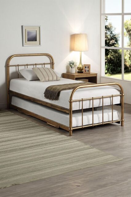 Tewin Vintage Hospital Style Single Metal Bed Frame w Guest Trundle by ...