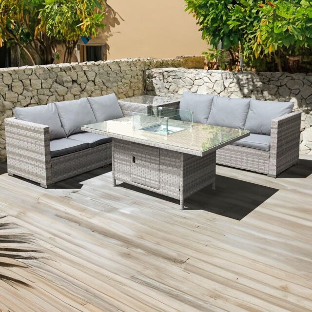 Malta Rattan 6 Seat Firepit Corner Set in Dove Grey by Debenhams ...