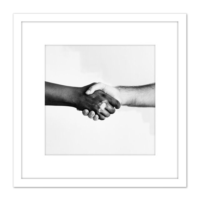 Handshake Greeting Arms Black White 8X8 Inch Square Wooden Framed Wall ...