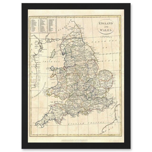 1799 Clement Cruttwell Map England Historic Iconic A4 Artwork Framed Wall Art Print by Debenhams ...