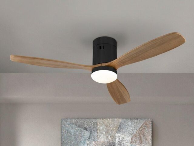 6 Speed Ultra Quiet Ceiling Fan Matt Black Walnut Wood Blades with LED ...