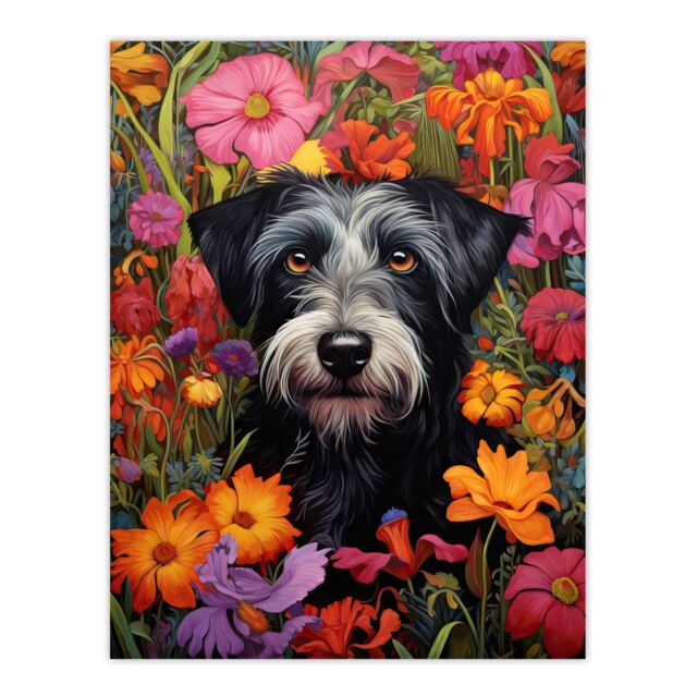 Artery8 Black Terrier Dog In Bold Vibrant Spring Meadow Flowers William ...