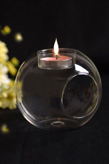 10cm Glass Round Candle Holder with Hole Set of 6 by Debenhams ...