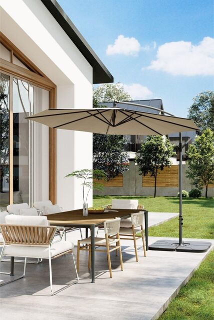 Khaki 3m Outdoor Umbrellar Garden Parasolwith Cross and Square Base by ...