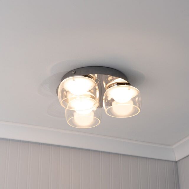 Alissa IP44 Rated Bathroom 3 Way Glass Integrated LED Flush Ceiling ...