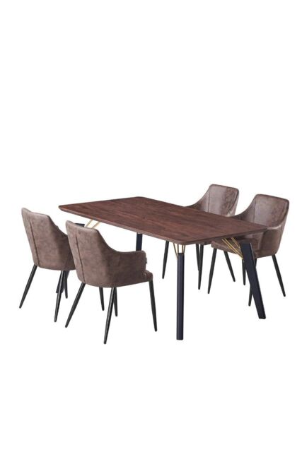 5PCs Zarah Cosmo Dining Table Set w/ a Brown Dining Table & 4 Faux ...
